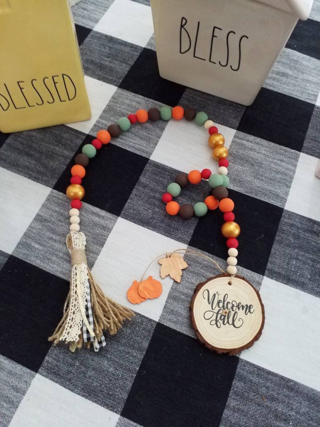 Handmade Farmhouse Wood Bead Garland, Fall Wood Bead Garland, Fall Tier ...