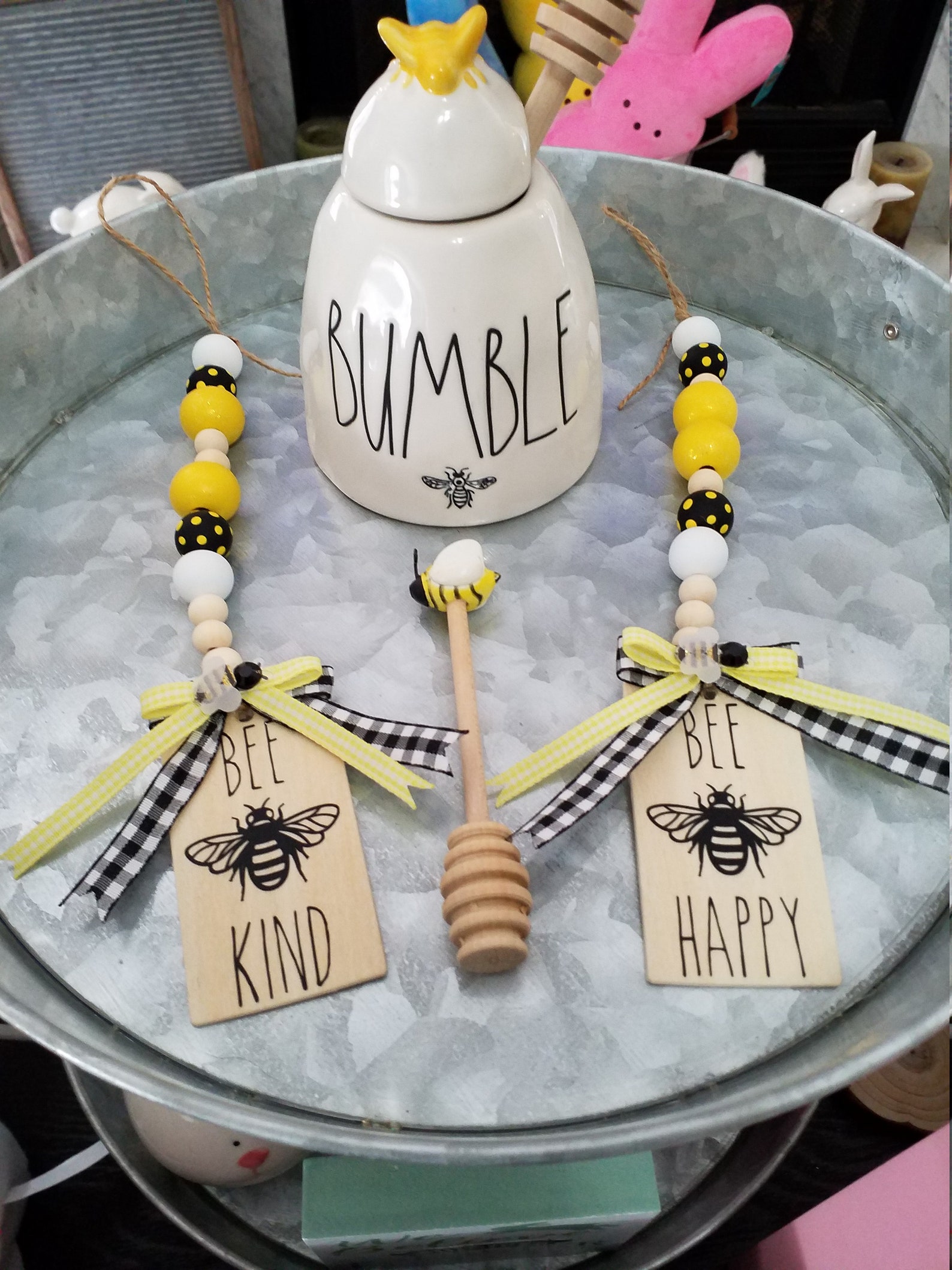 Farmhouse Wood Bead Garland Canister Set Bee Decor Bee - Etsy