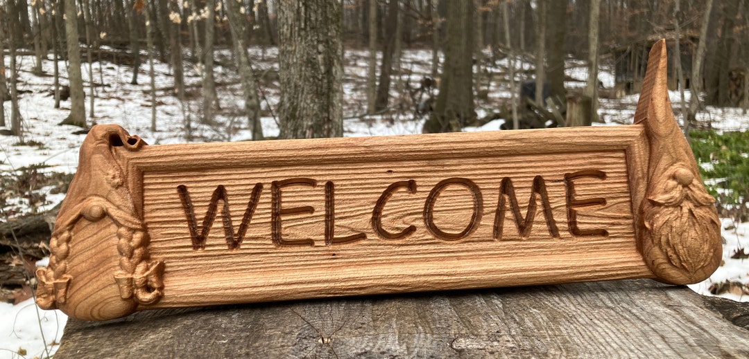 CNC Carved Gnome Welcome Sign - Etsy