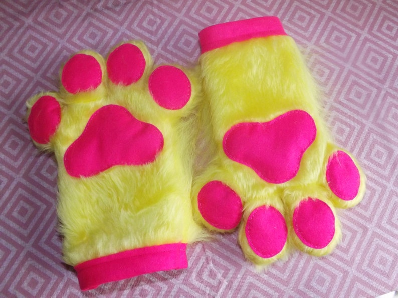 Fursuit Hand Paws Yellow Fur and Hot Pink Paw Pads Made to - Etsy UK