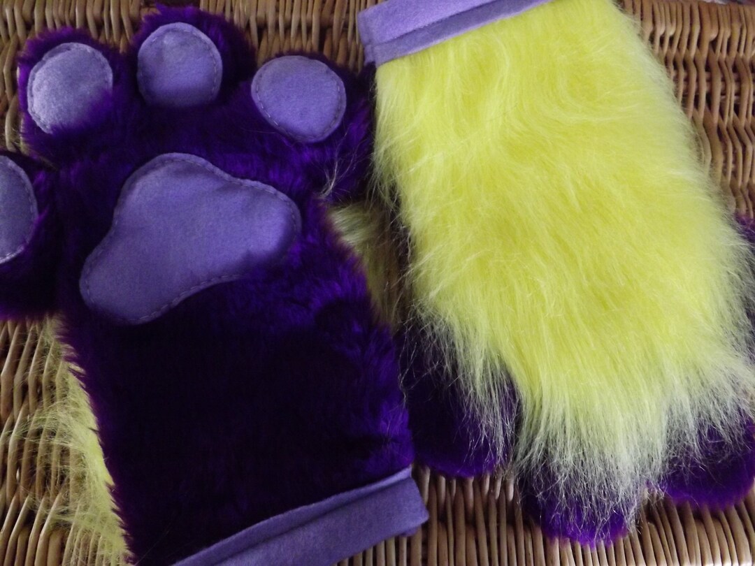 Fursuit Hand Paws Purple and Yellow Fur With Lilac Paw Pads, Animal ...