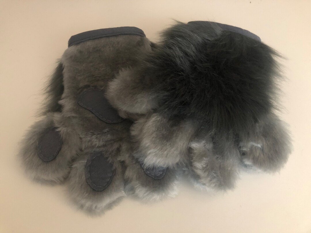 Fursuit Hand Paws Premium Dark Grey and Silver Fur and Grey Paw Pads ...