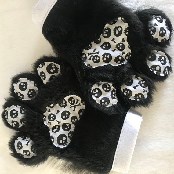 Fursuit Hand Paws Black Fur With White and Black Skulls Paw - Etsy UK