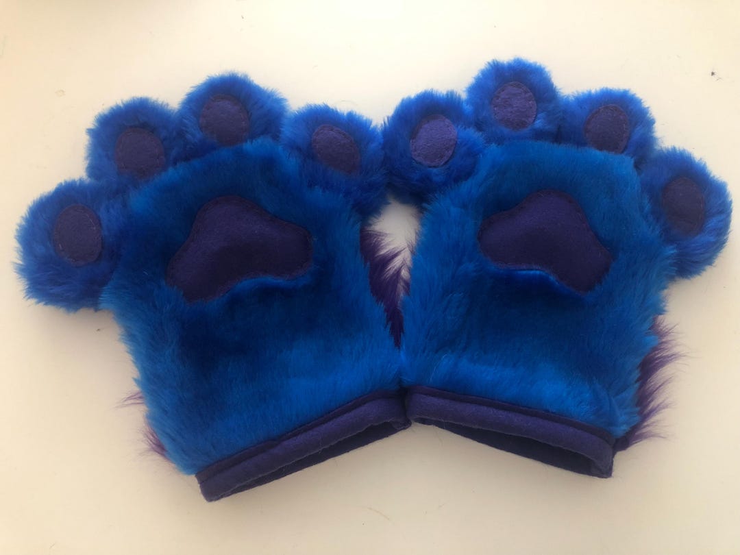 Fursuit Hand Paws Blue & Purple Premium Fur and Purple Paw Pads, Cat ...