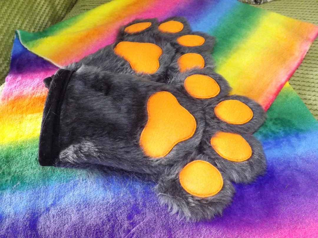 Fursuit Paws Grey and Bright Orange, Animal Costume Paws, Cat Paws, Dog ...