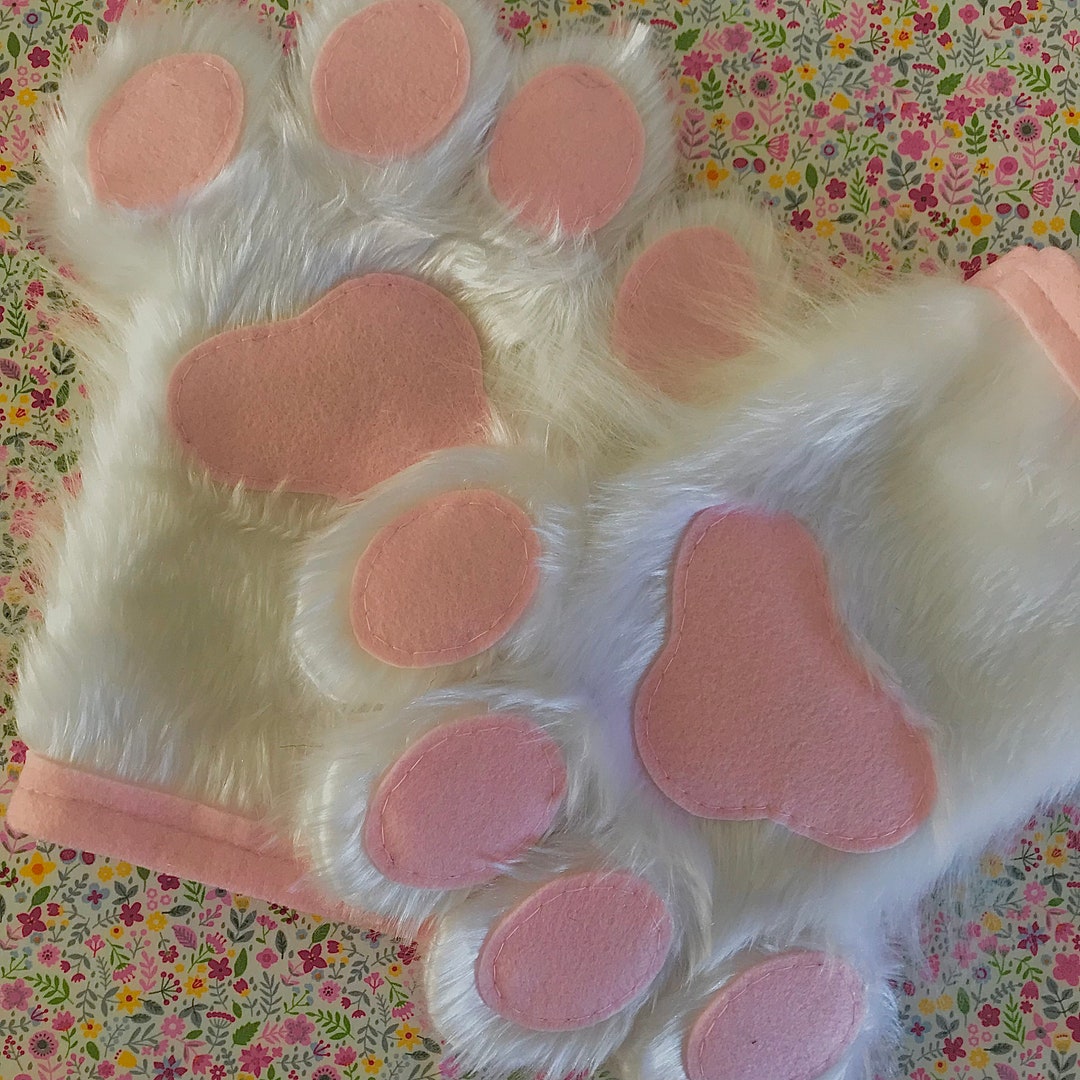 Fursuit Hand Paws White Fur With Baby Pink Paw Pads, Animal Costume ...