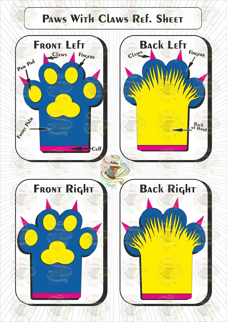 Fursuit Paws With Claws Ref Sheet: Template & Colouring (downloadable ...