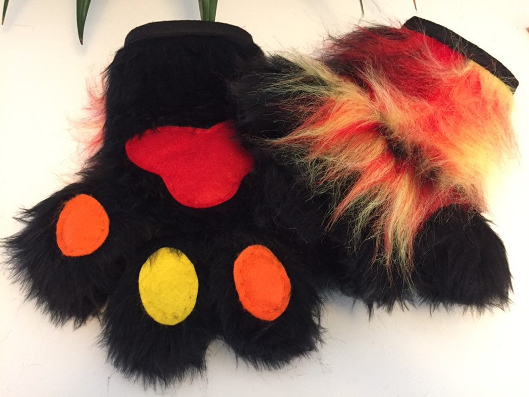 Fire Fursuit Paws Fire, Black, Red, Orange and Yellow, Animal Costume ...