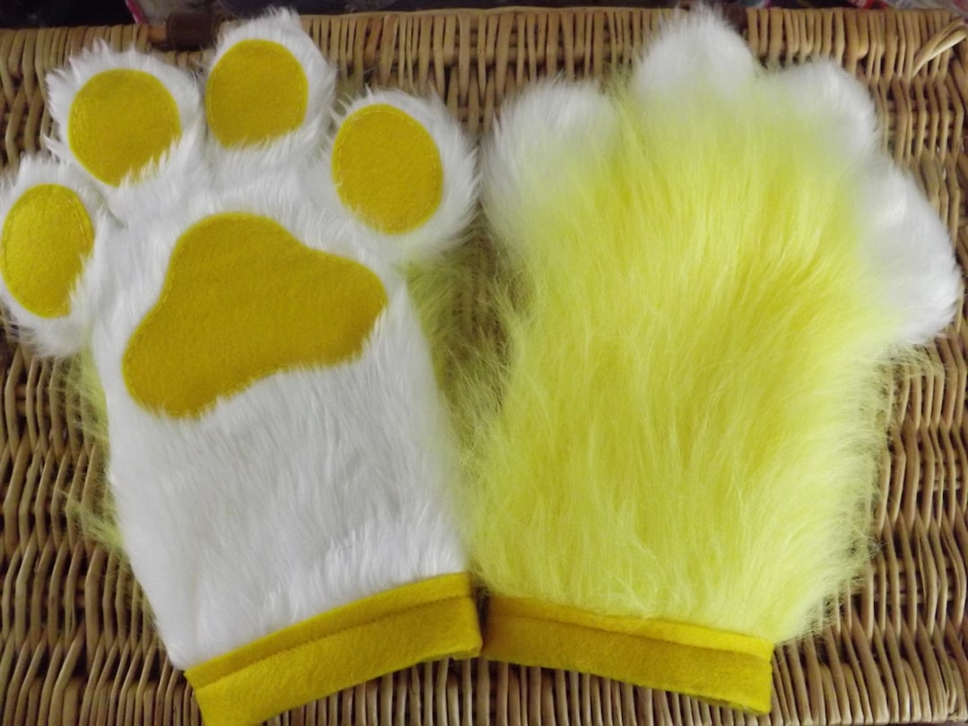 Yellow and White Fursuit Hand Paws, Animal Gloves, Animal Costume Paws ...