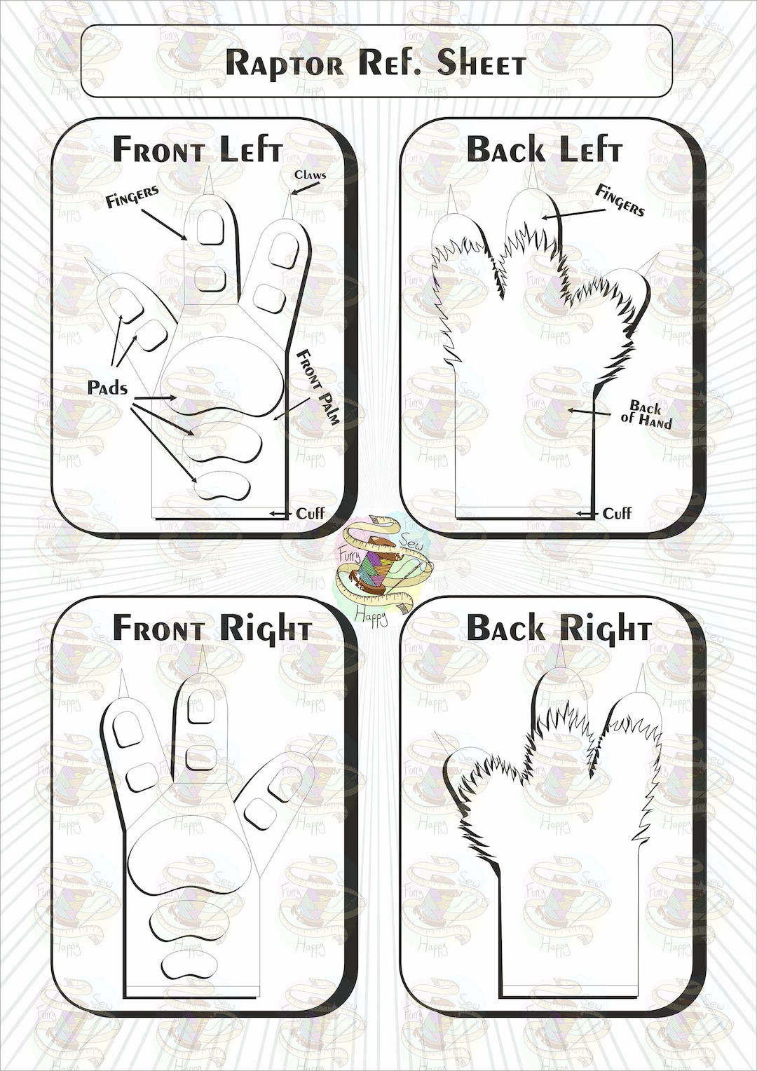 Fursuit Raptor With Claws Ref Sheet, Dino Ref Sheet, Dino Colouring in ...