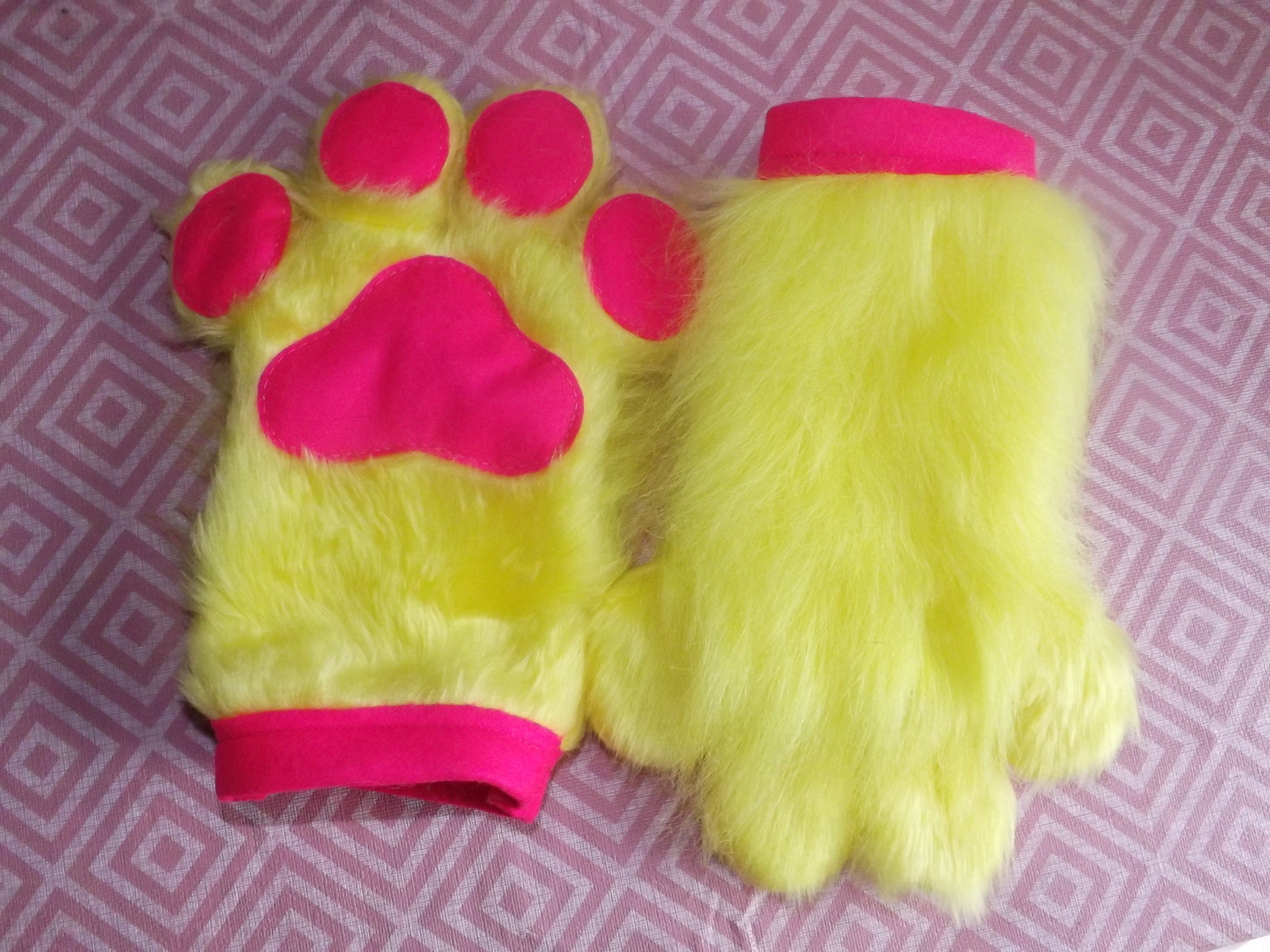 Fursuit Hand Paws Yellow Fur and Hot Pink Paw Pads Made to - Etsy UK