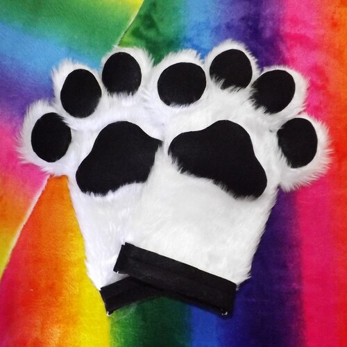Fursuit Hand Paws White Fur and Red Paw Pads Made to Order - Etsy