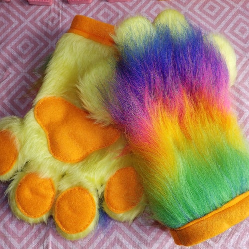 Fursuit Hand Paws Yellow Fur and Hot Pink Paw Pads Made to | Etsy UK