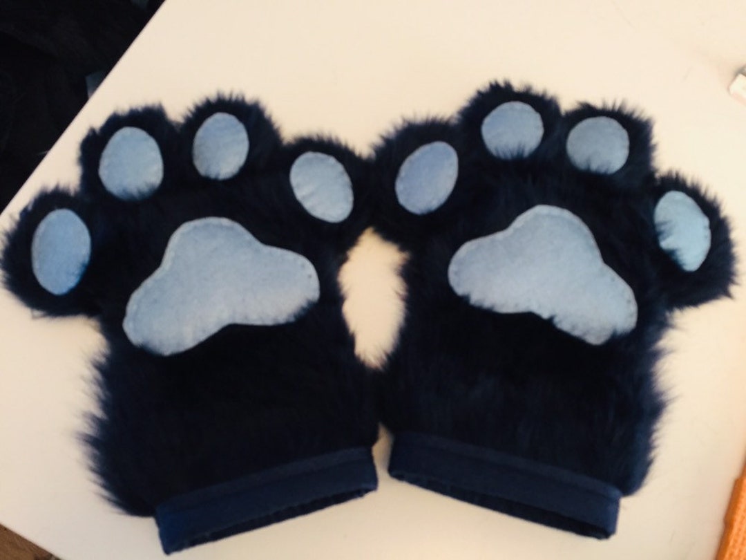 Fursuit Hand Paws Navy Blue Fur and Light Blue Paw Pads, Animal Costume ...