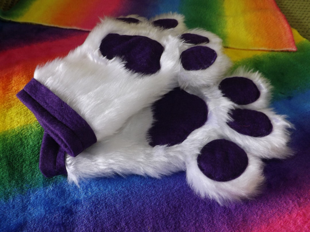 White and Purple Fursuit Hand Paws, Animal Costume Paws, Cat Paws, Dog ...
