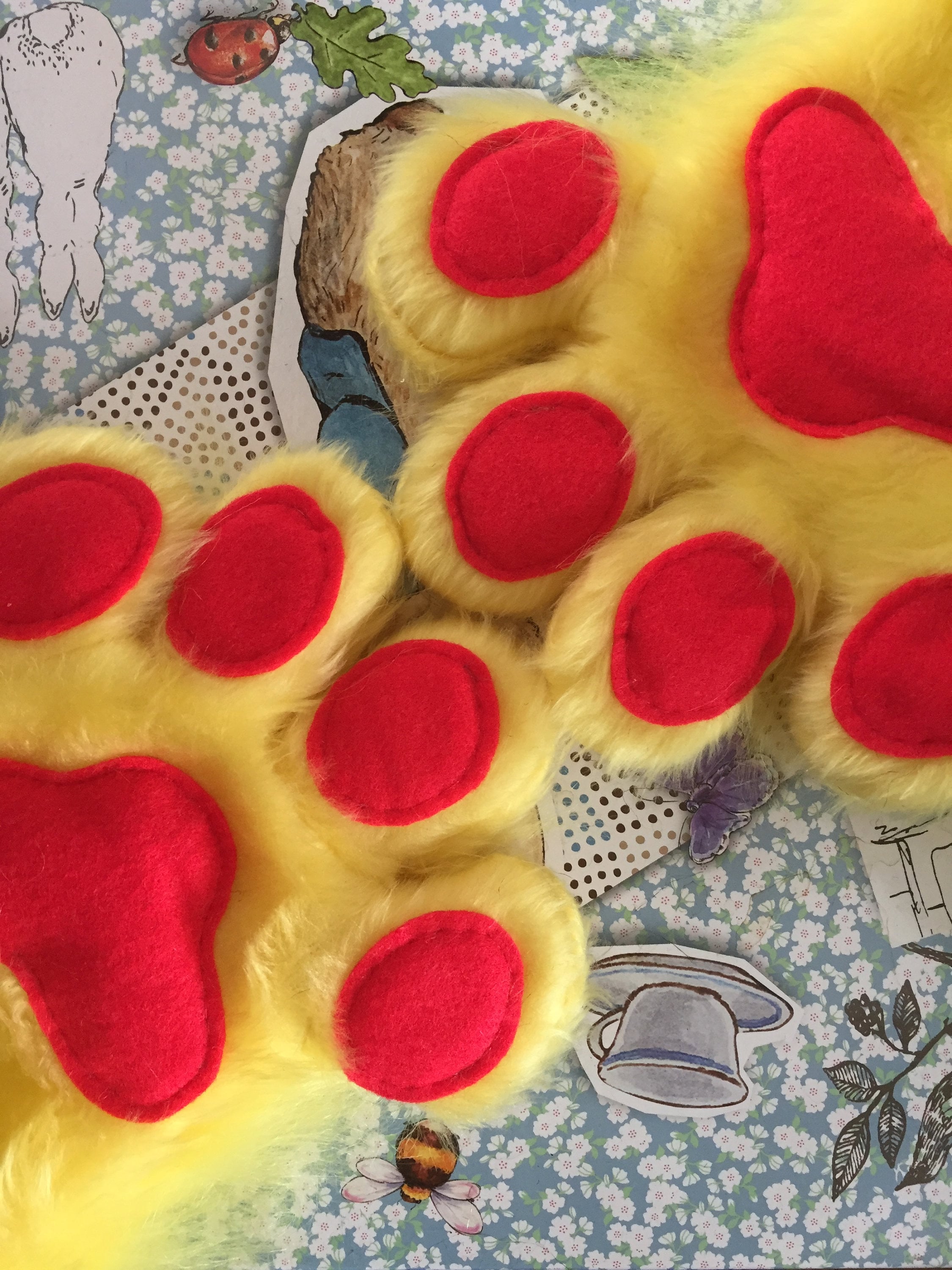Fursuit Hand Paws Yellow Fur and Red Paw Pads Made to order | Etsy
