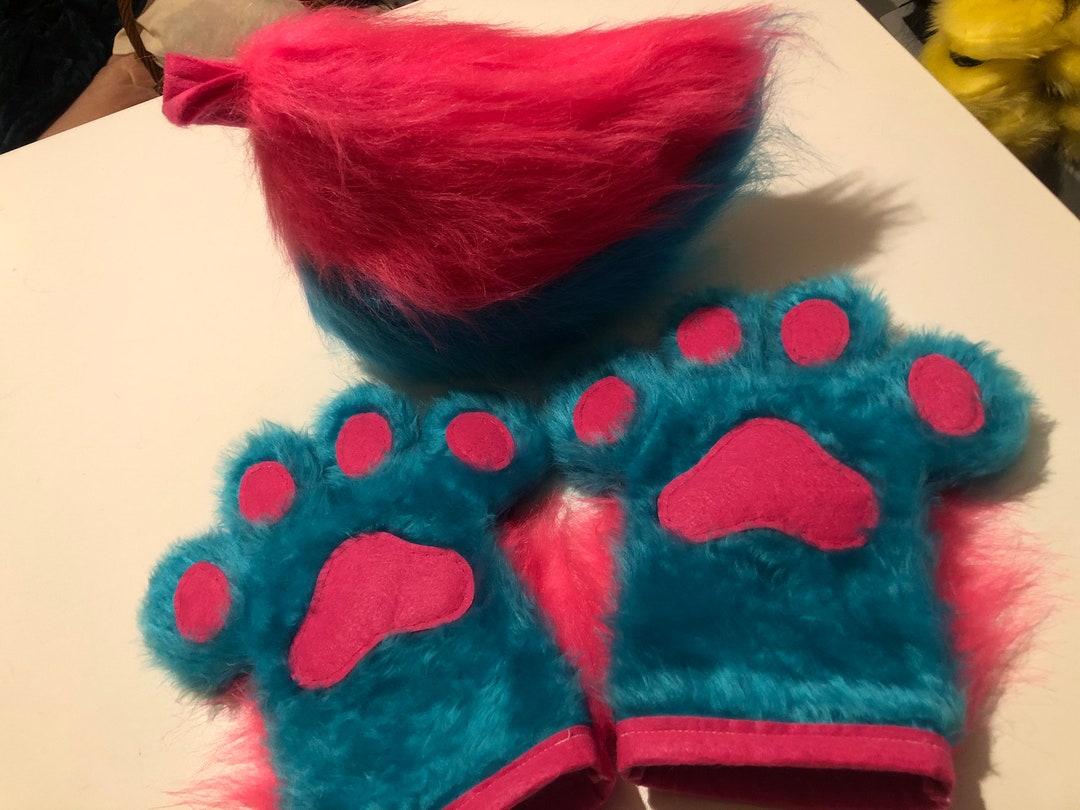 Fursuit Mini Partial Pink and Aqua Paws and Nub Tail, Animal Costume ...