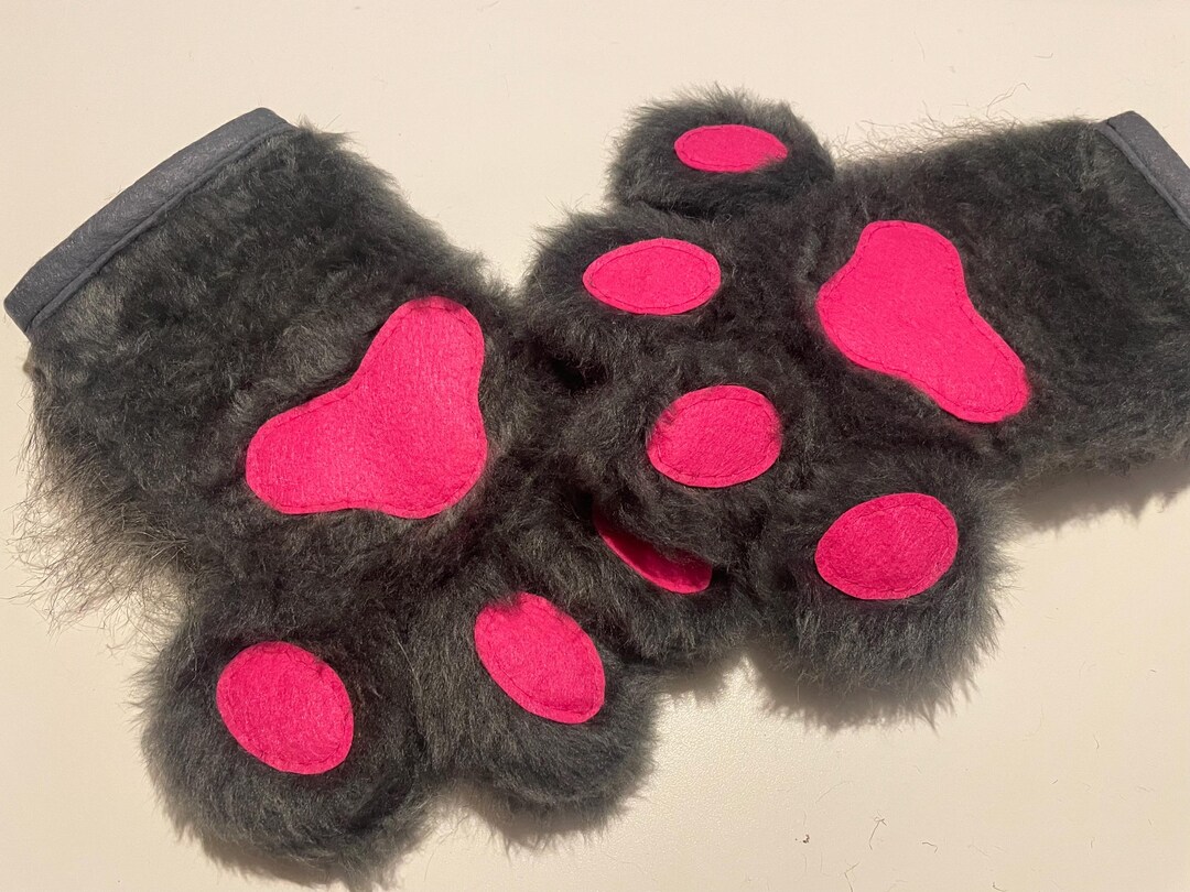 Grey and Hot Pink Fun Fur Fursuit Paws, Animal Costume Paws, Cat Paws ...