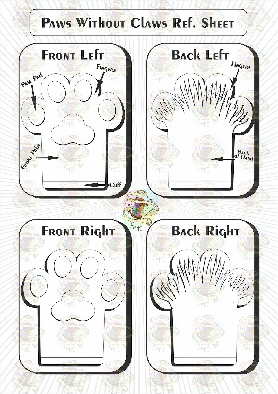 Fursuit Paws Template: Clawless Paw Ref Sheet (downloadable) - Etsy