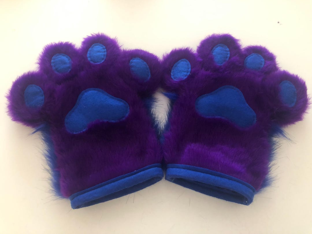 Fursuit Hand Paws Purple & Blue Premium Fur and Blue Paw Pads, Cat Paws ...