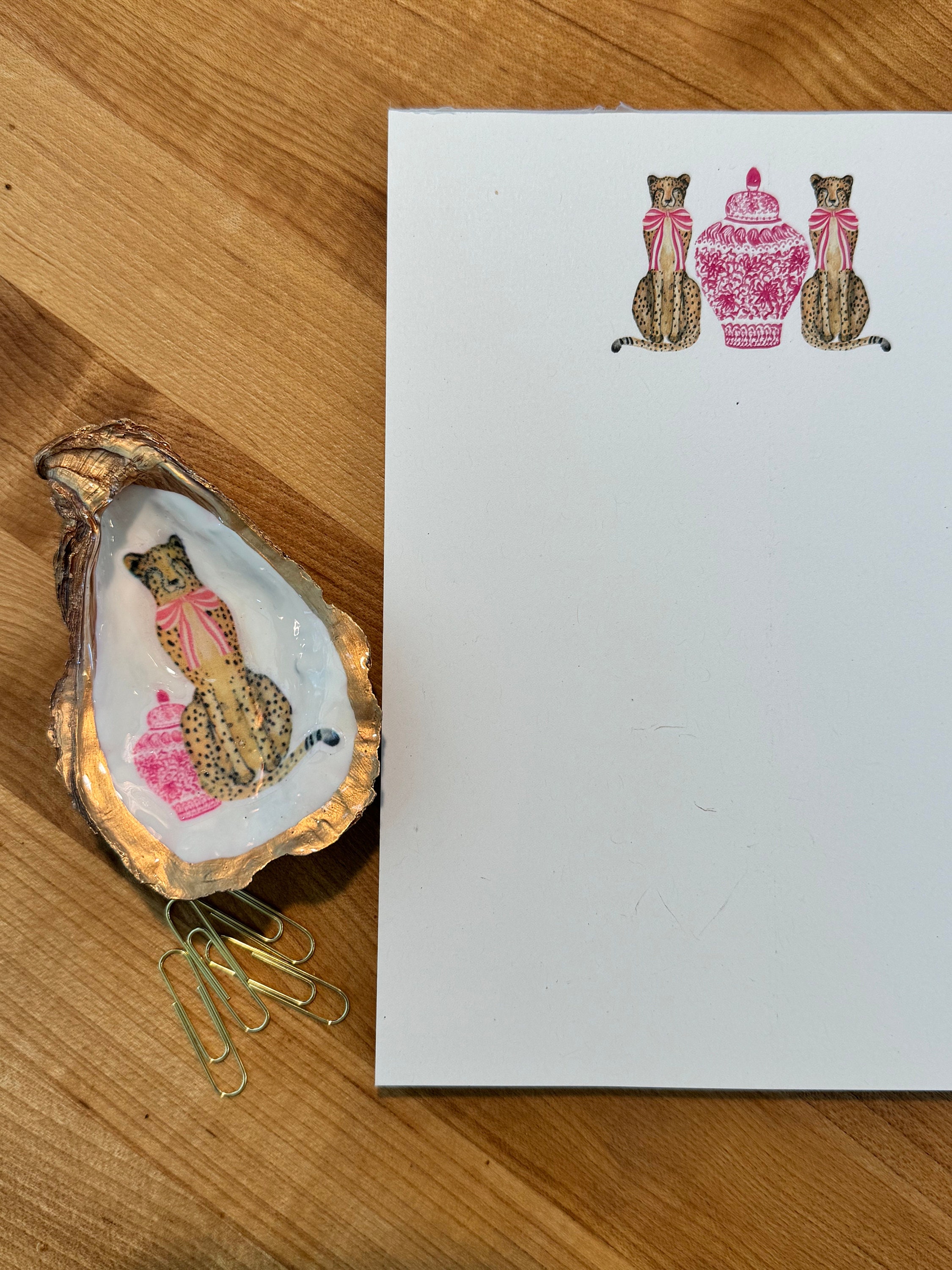 Preppy Cheetah in Pink Bow With Pink Chinoiserie Vase Notepad and ...