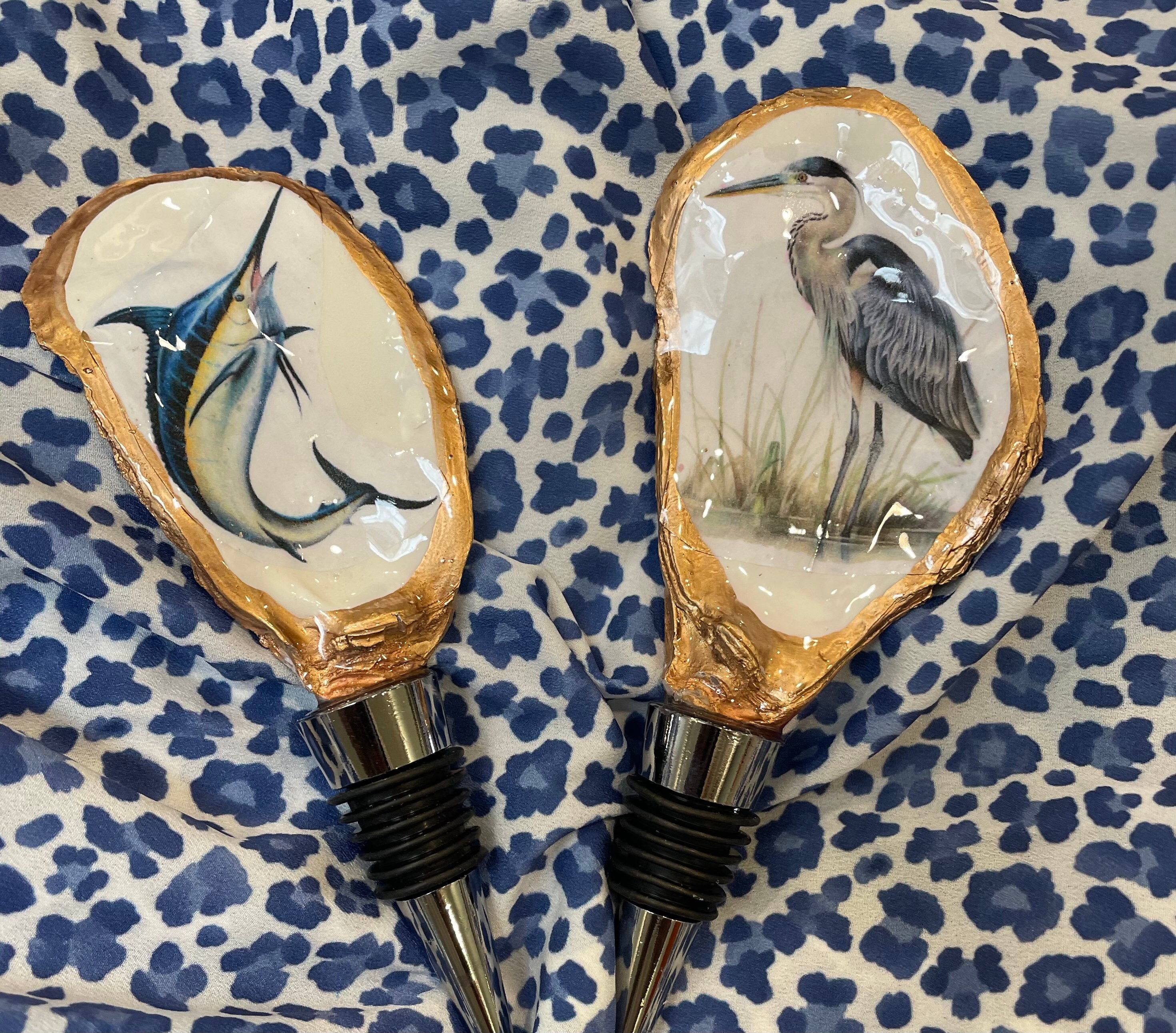 One of a Kind Handmade Blue Heron Oyster Shell Bottle Stopper, Unique ...