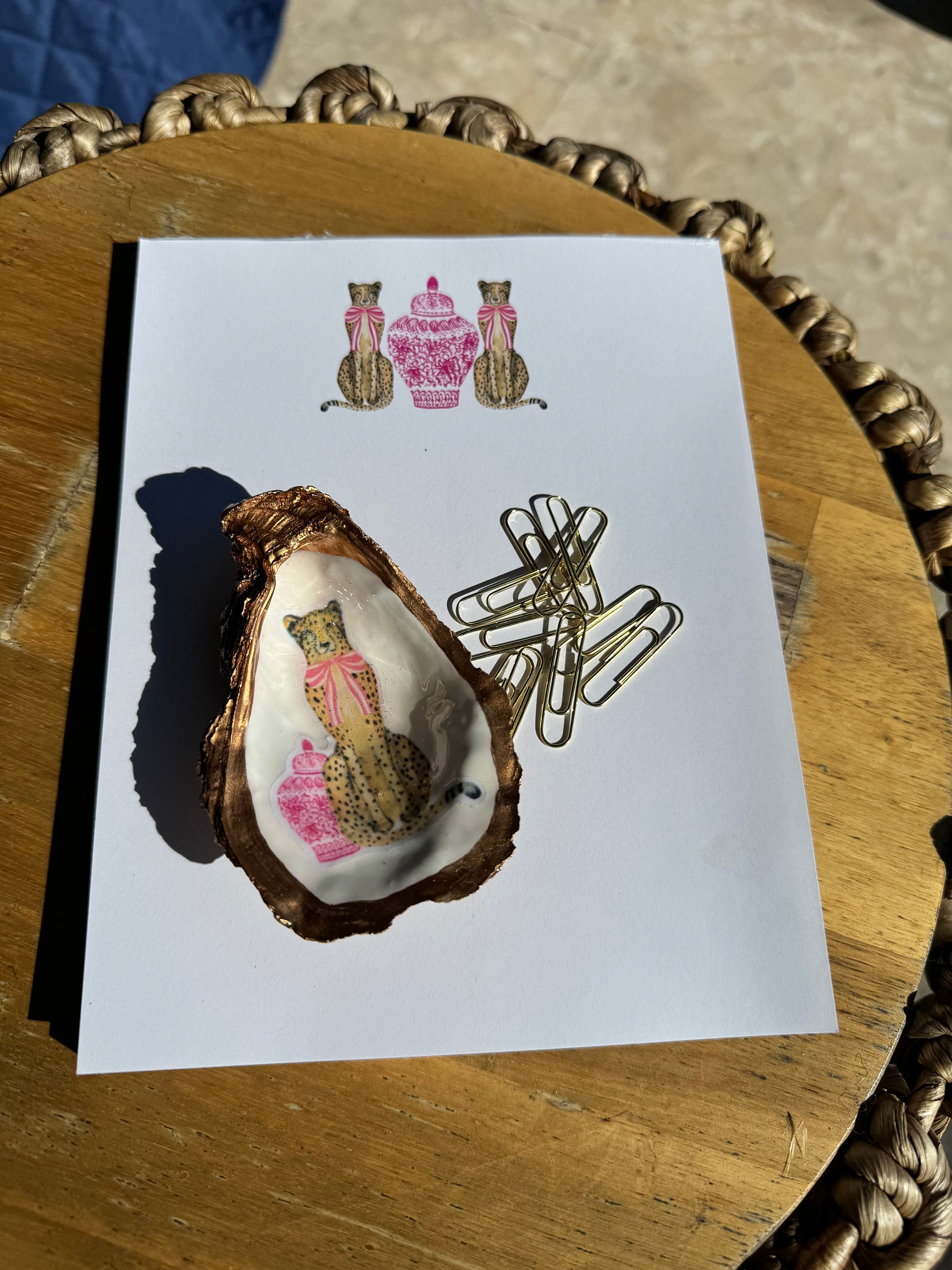 Preppy Cheetah in Pink Bow With Pink Chinoiserie Vase Notepad and Trinket Dish, Valentine Gift ...