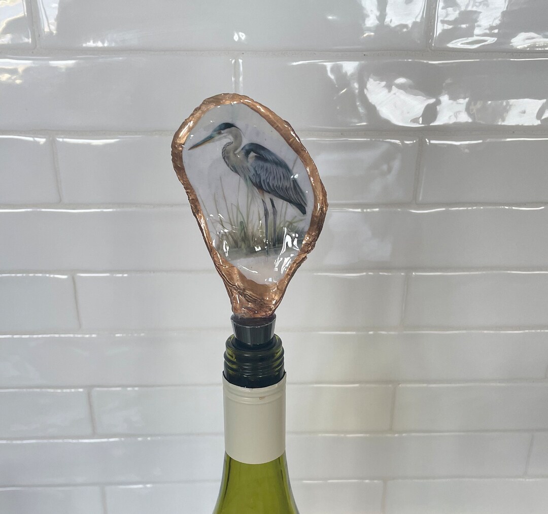 One of a Kind Handmade Blue Heron Oyster Shell Bottle Stopper, Unique ...