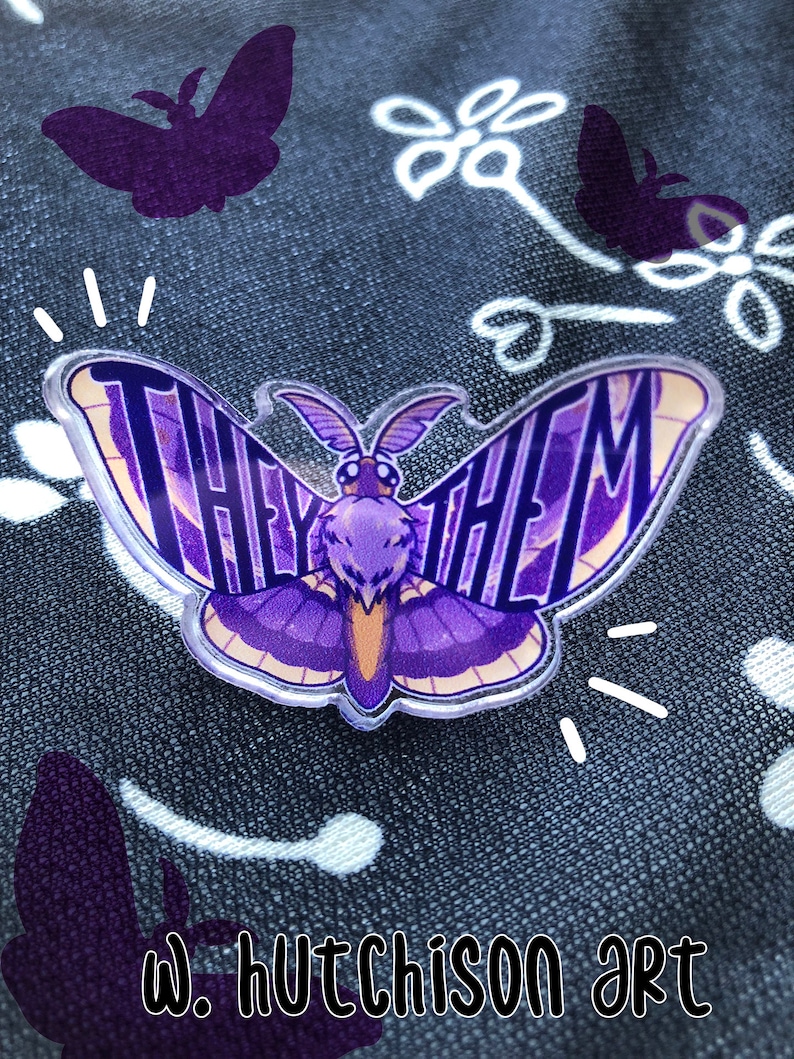 Pronoun Moth Acrylic Pin - Etsy