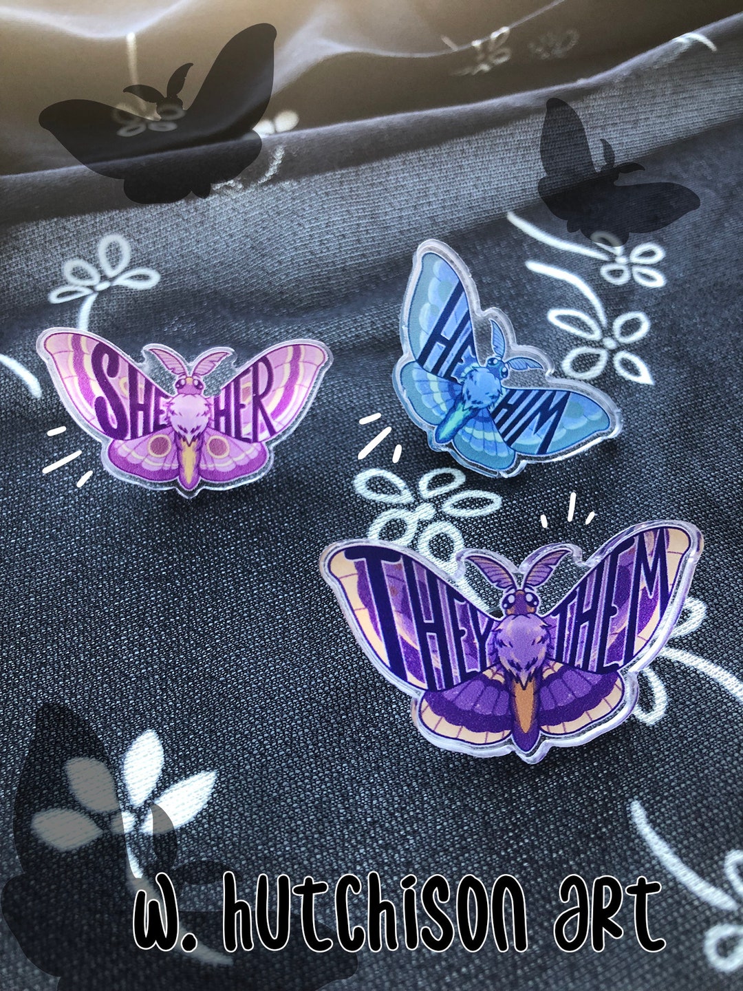 Pronoun Moth Acrylic Pin - Etsy