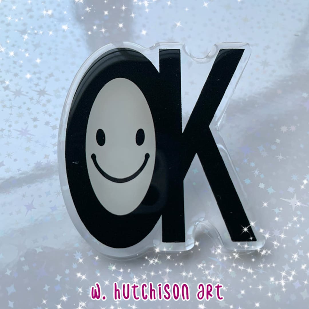 OK Smiley Face Acrylic Pin - Etsy