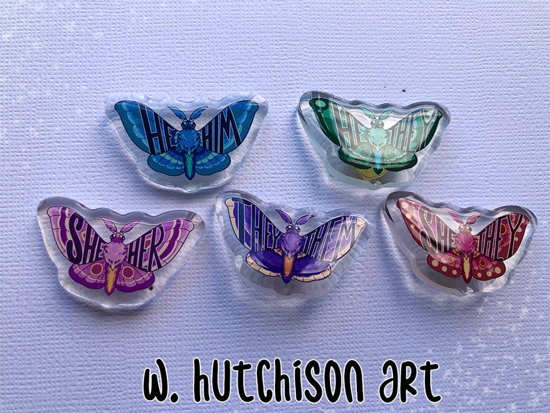 Pronoun Moth Epoxy Coated Acrylic Pin - Etsy