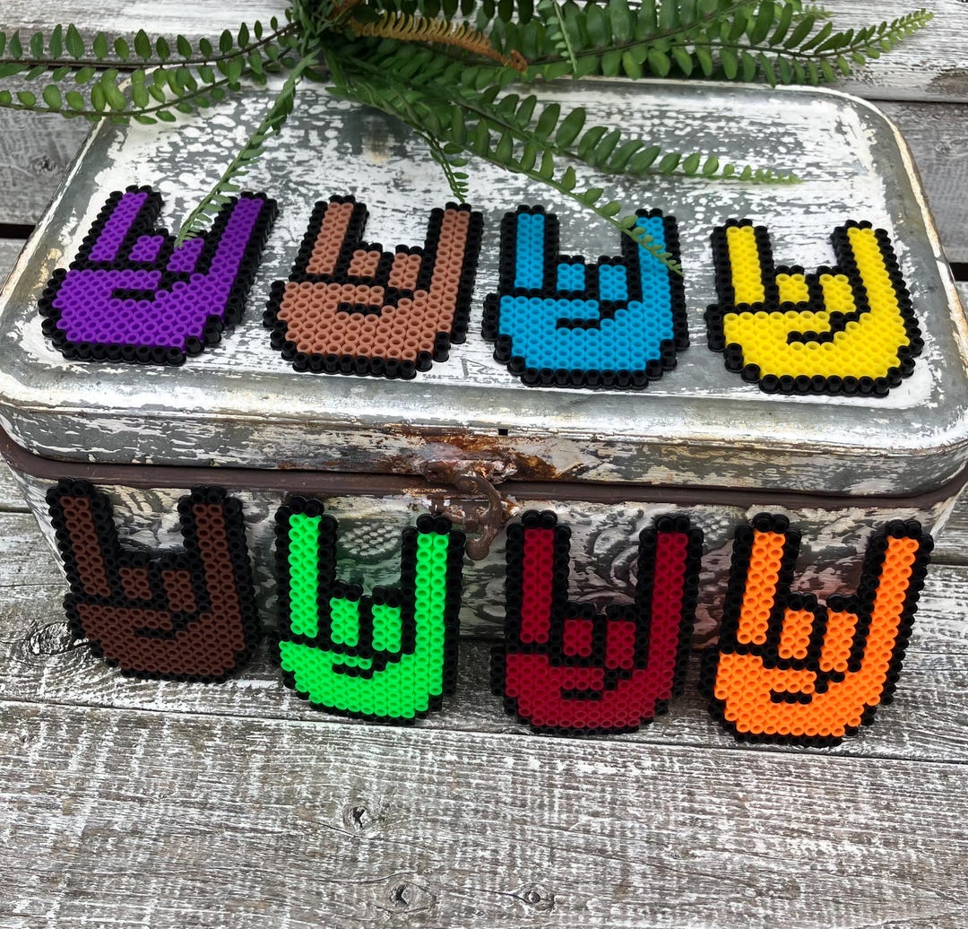 Rock on Perler Bead Decor: Hand Gesture Collectible Art - Etsy