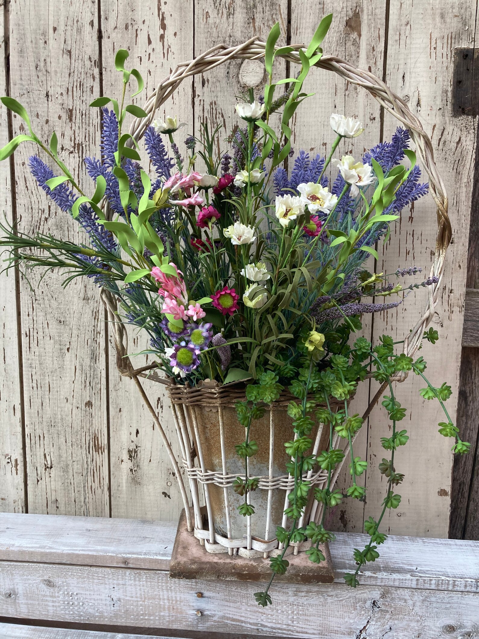 Flower Basket Vintage Wicker Tin Basket Flower Basket-Antique | Etsy
