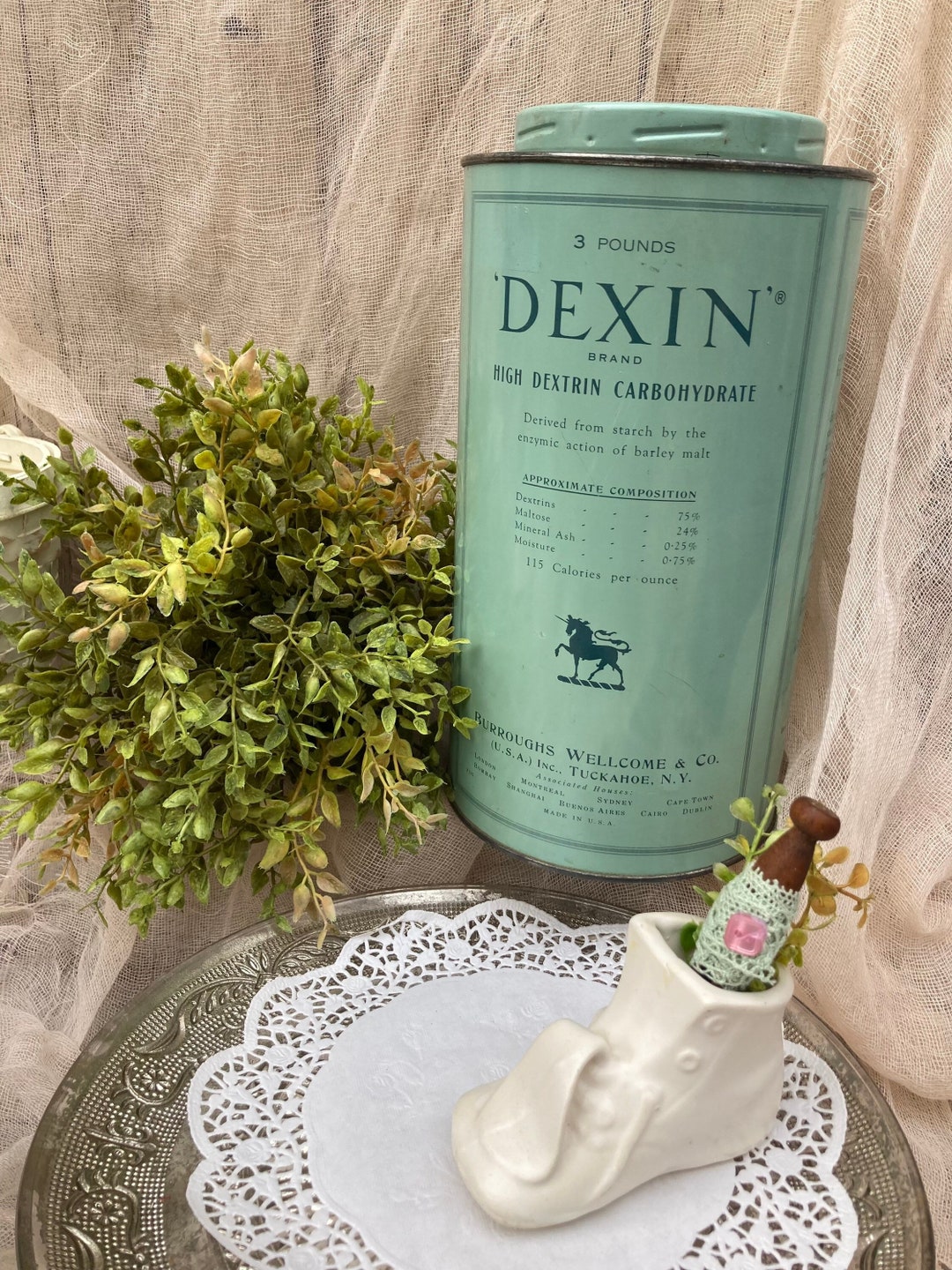 Vintage Dexin Tin-high Dextrin Carbohydrate Tin-teal - Etsy