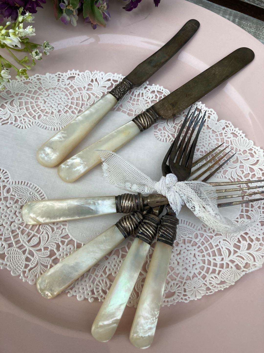 Mother of Pearl Silverware-antique Kitchen Collectible-forks Knives - Etsy