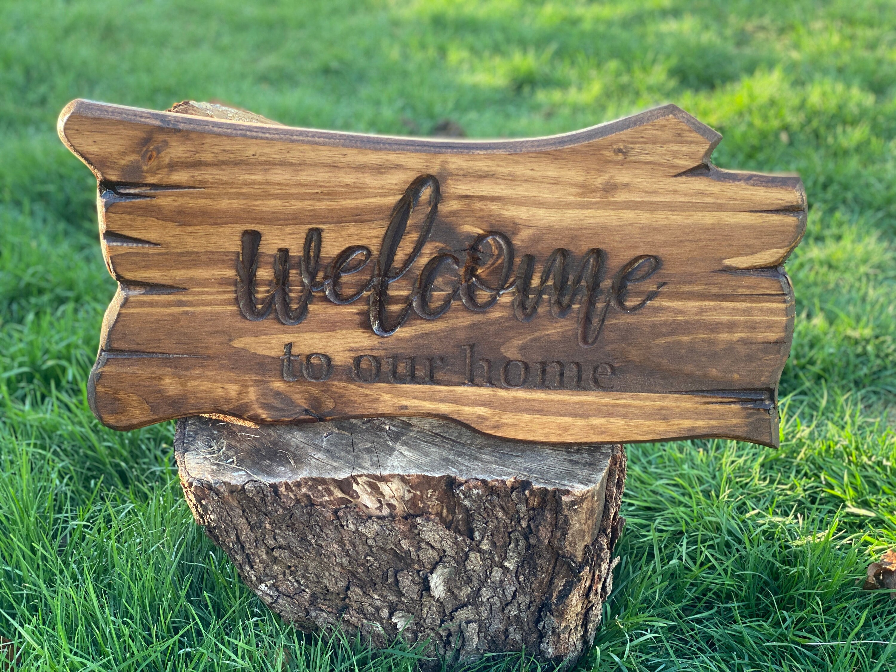 Welcome to Our Home Wood Log Sign Personalized Family Name - Etsy