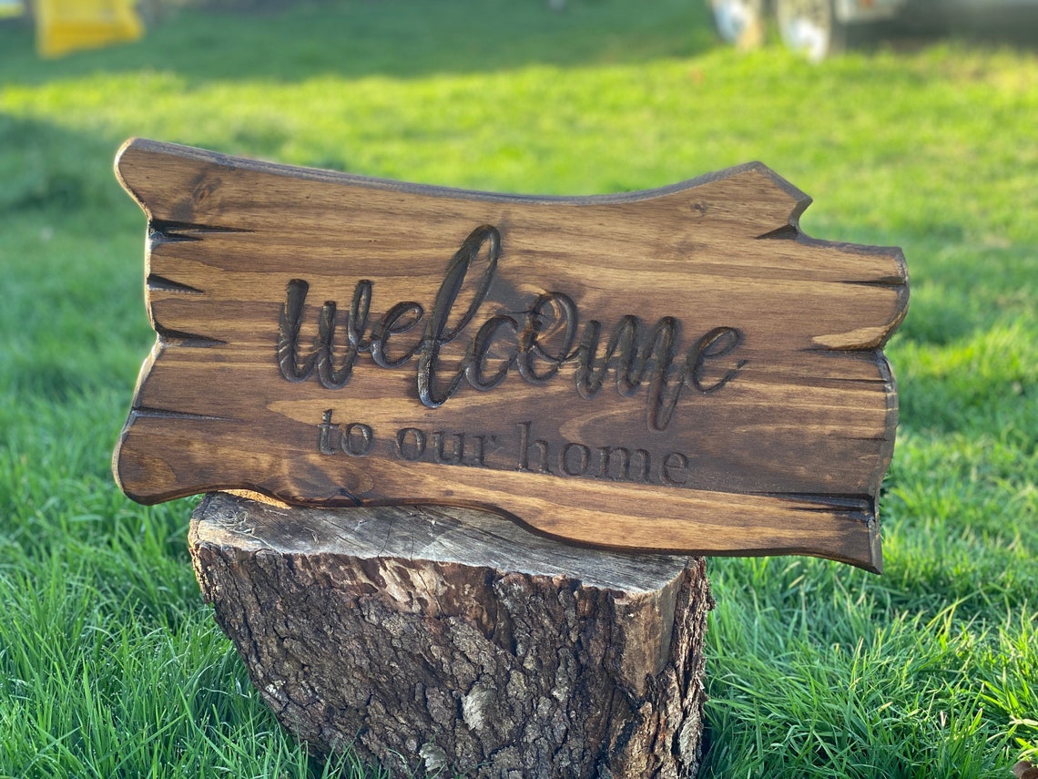 Welcome to Our Home Wood Log Sign Personalized Family Name | Etsy
