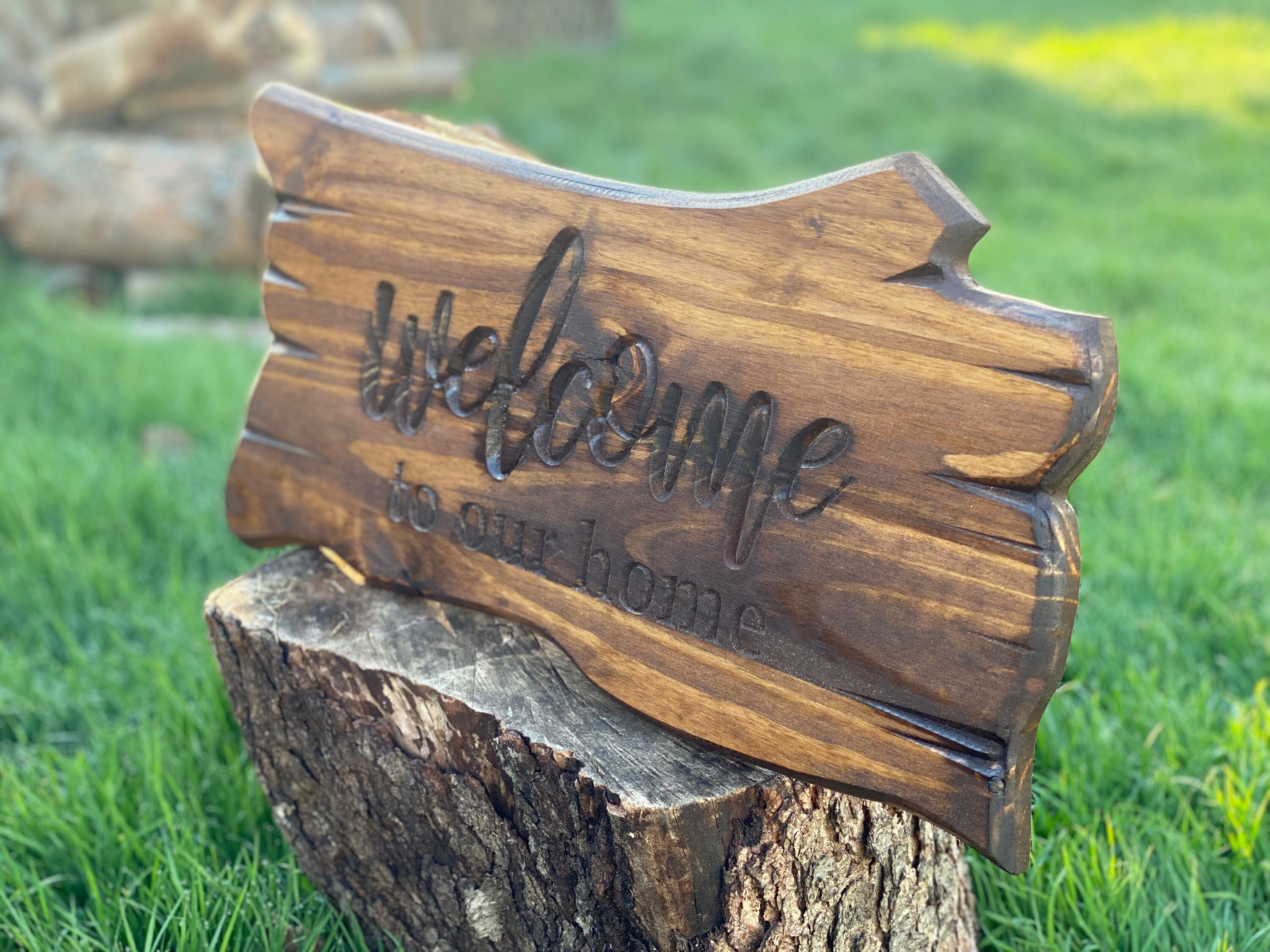 Welcome to Our Home Wood Log Sign Personalized Family Name - Etsy