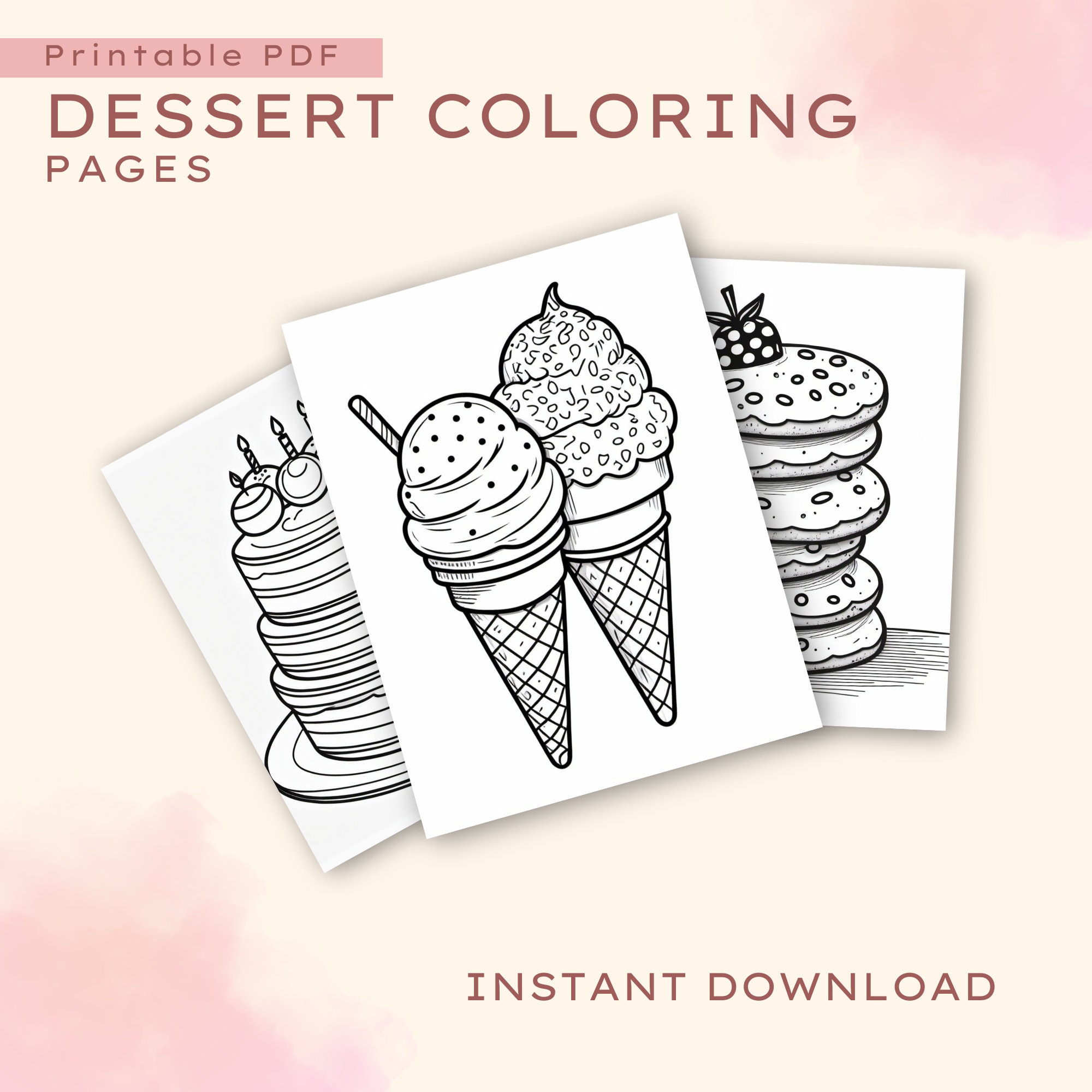 Dessert Printable Coloring Design - Etsy