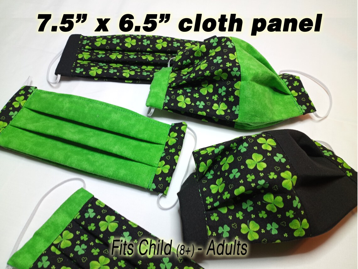 St Patrick's Day Shamrock Face Masks With Nose Wire | Irish Black Green ...