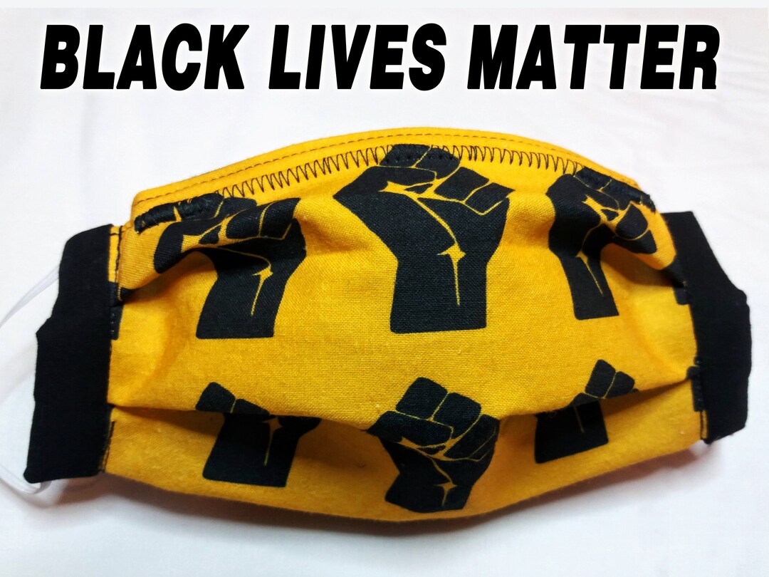 Black Lives Matter Face Mask, BLM Fist Yellow Washable Reusable Filter ...