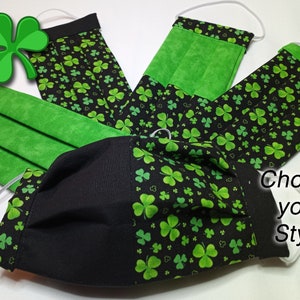 St Patrick's Day Shamrock Face Masks With Nose Wire | Irish Black Green ...