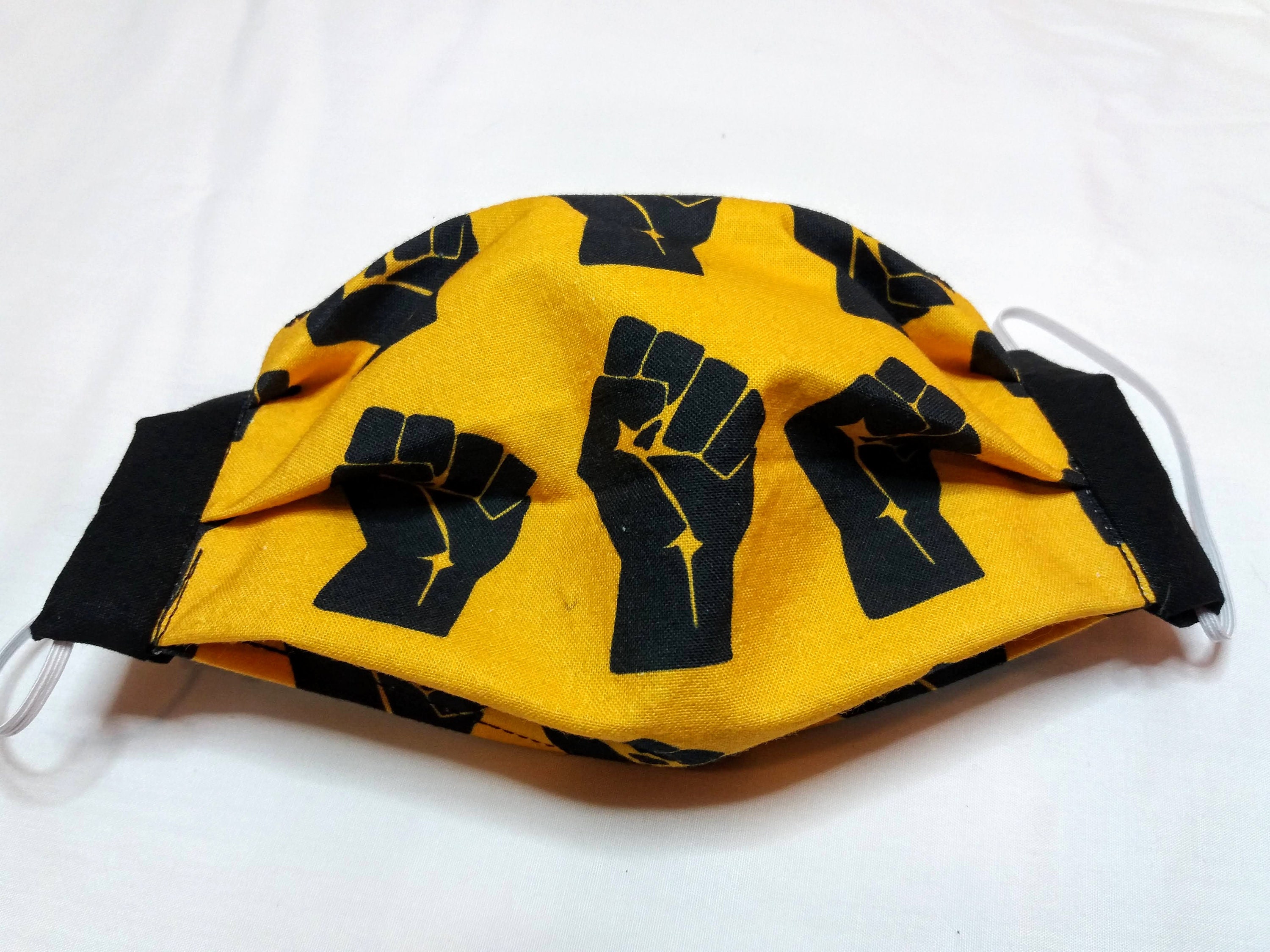 Black Lives Matter Face Mask, BLM Fist Yellow | Washable Reusable ...