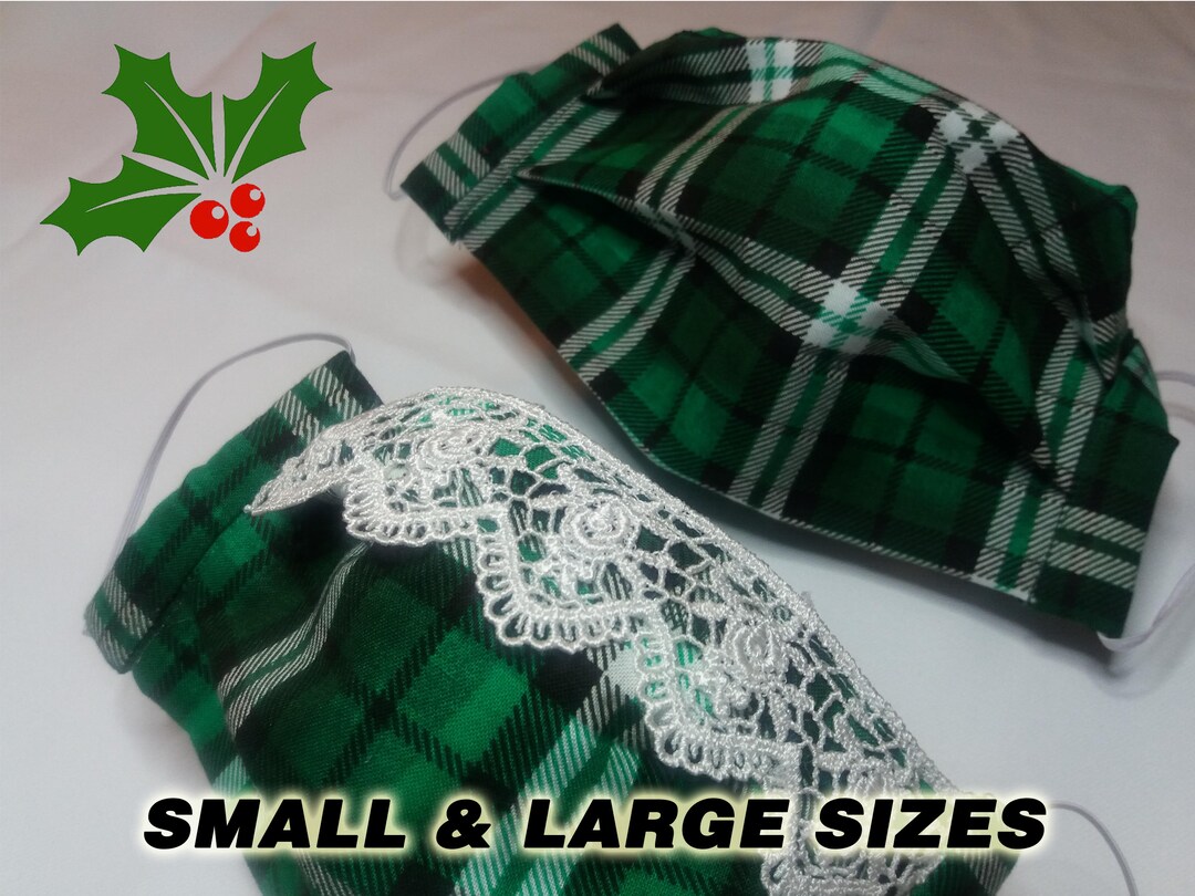 Green Plaid Holiday Mask | Winter Face Mask | Washable Filter Pocket ...