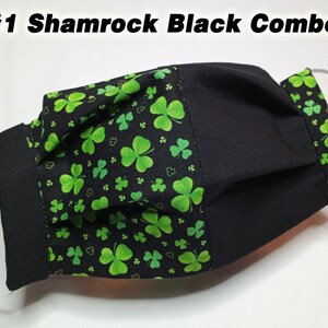 St Patrick's Day Shamrock Face Masks With Nose Wire | Irish Black Green ...