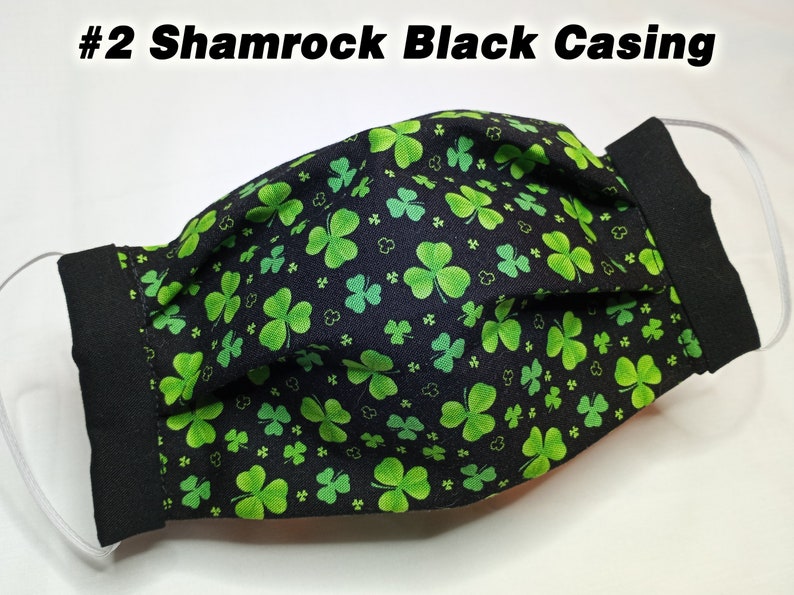 St Patrick's Day Shamrock Face Masks With Nose Wire | Irish Black Green ...