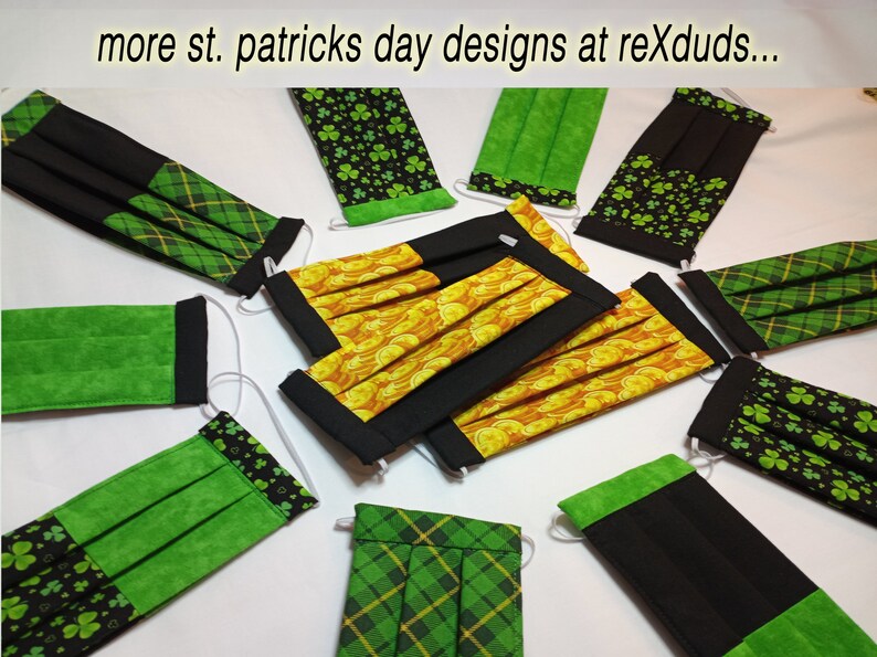 St Patrick's Day Shamrock Face Masks With Nose Wire | Irish Black Green ...