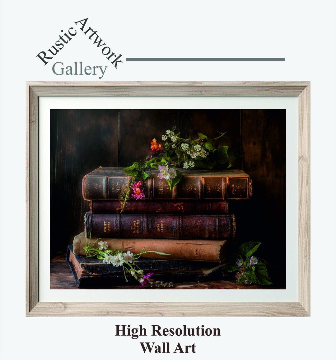 Printable Book Stack Art Rustic Spring Wall Art Farmhouse Spring Decor ...