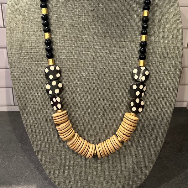 Wood African Bone Bead Necklace - Etsy